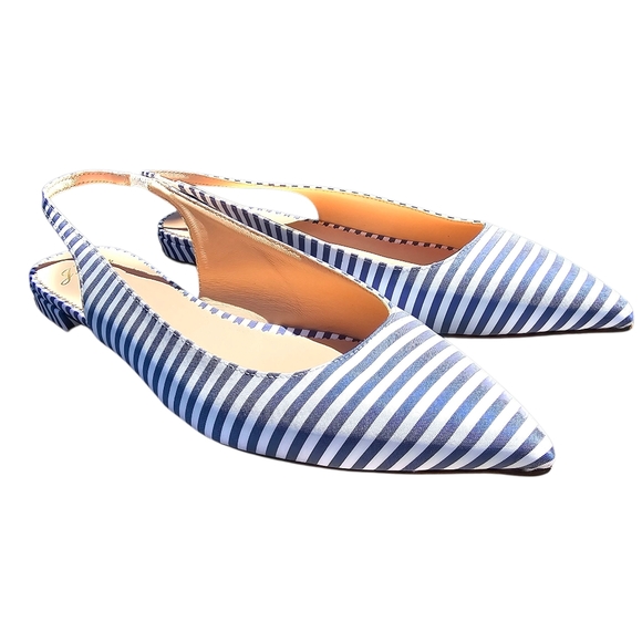 J. Crew | Shoes | J Crew Striped Blue And White Slingback Flats | Poshmark